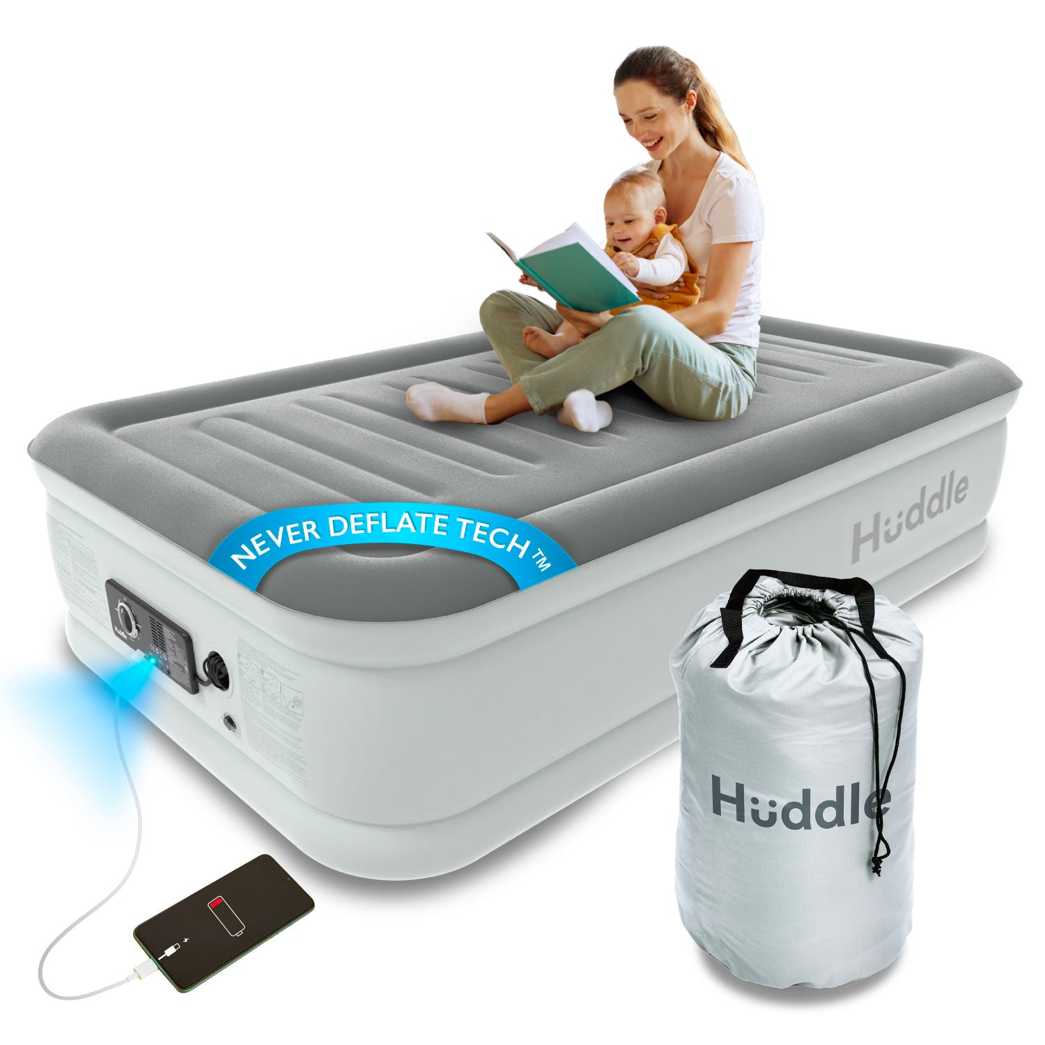 Luxury Never Deflate Air Mattress with Patented Dual Pump - Single